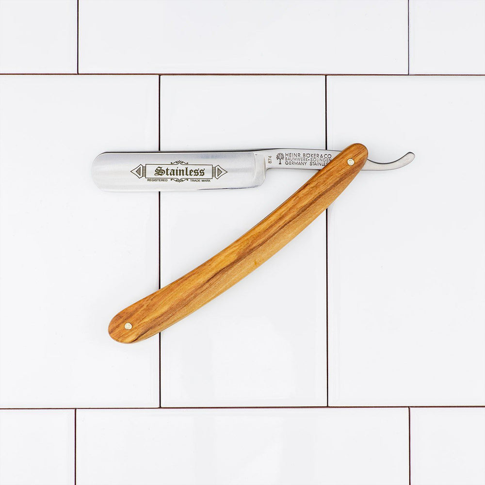 Boker Stainless Olive Wood Straight Razor, 5/8 - Kent of Inglewood